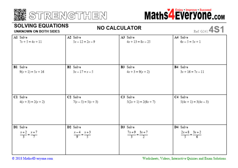 Solving Linear Equations Worksheet | PDF