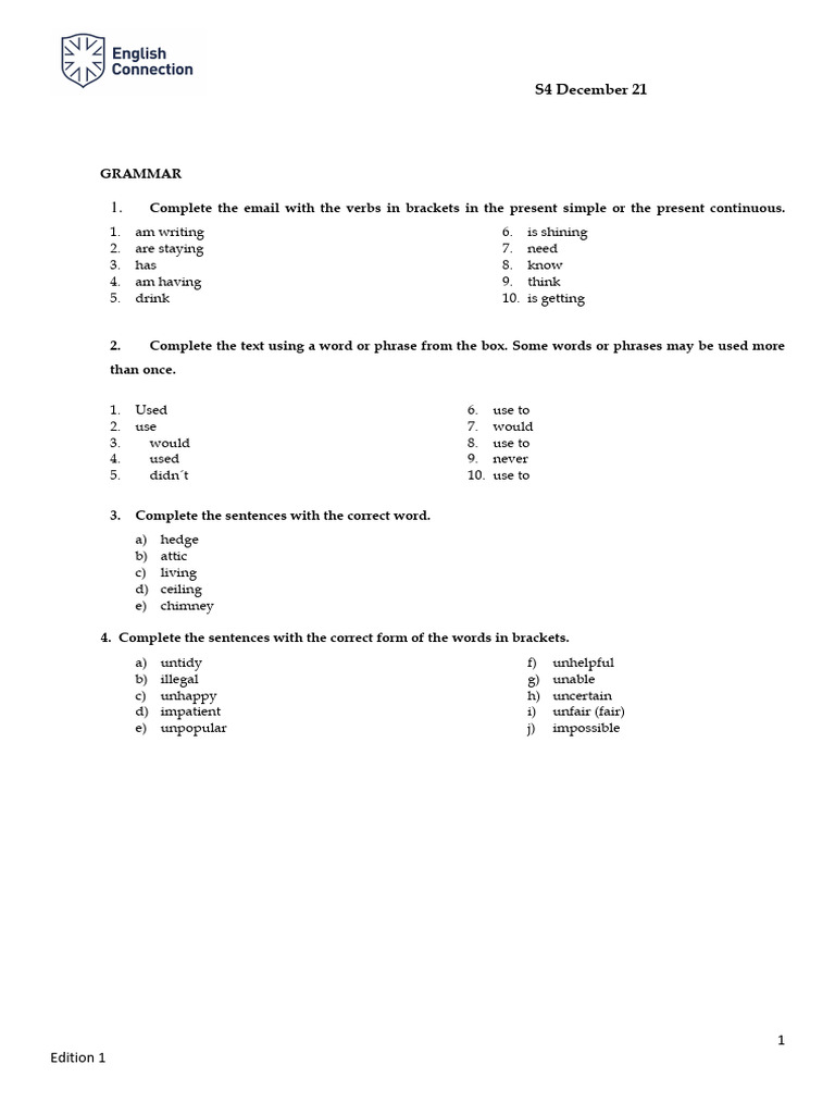 S4 Exam Keys | PDF | Grammar | Semantic Units