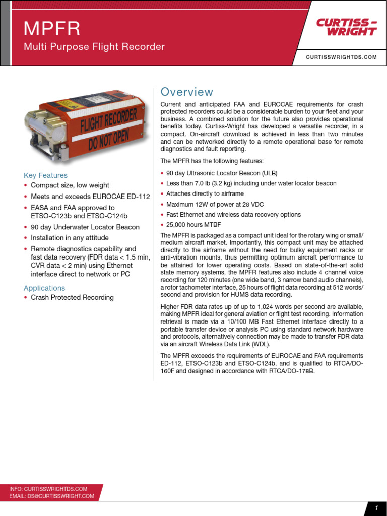 Multi Purpose Flight Recorder MPFR Product Sheet | PDF | Flight ...