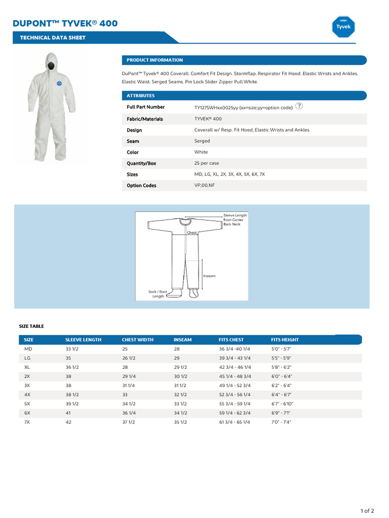 Dupont Tyvek 400 Ty127s WH - US | PDF | Seam (Sewing) | Materials
