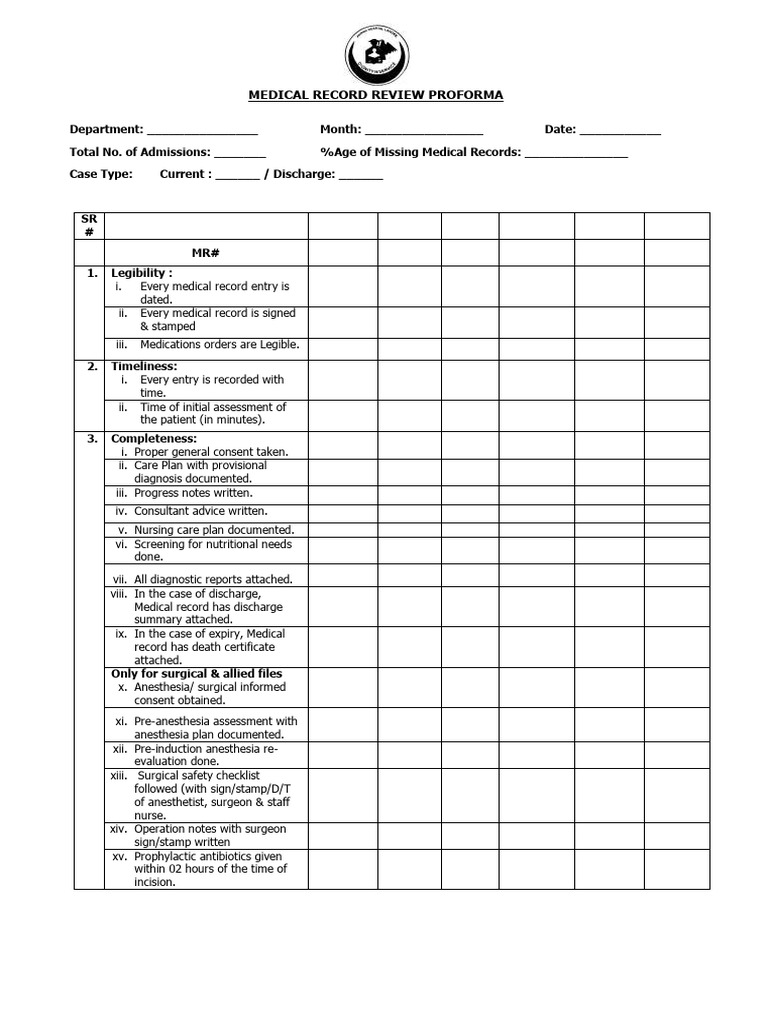 Medical Record Review Proforma | PDF