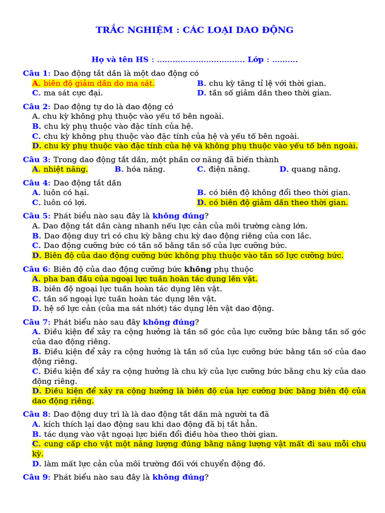 TN - Các Loại Dao Động - GV | PDF