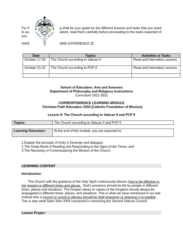 CFED 3 Week 11 Vat II N PCP II | PDF | Catholic Church | Second Vatican ...