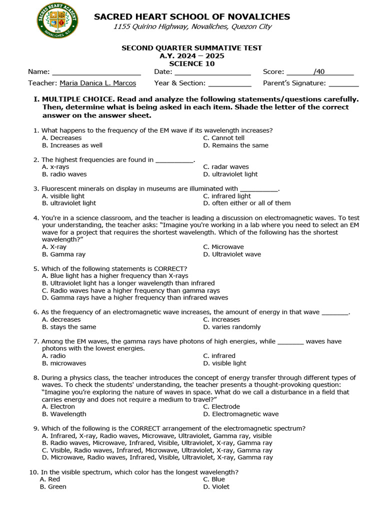 Q2 - ST - Science 10 (Revised) | PDF | Electromagnetic Radiation ...