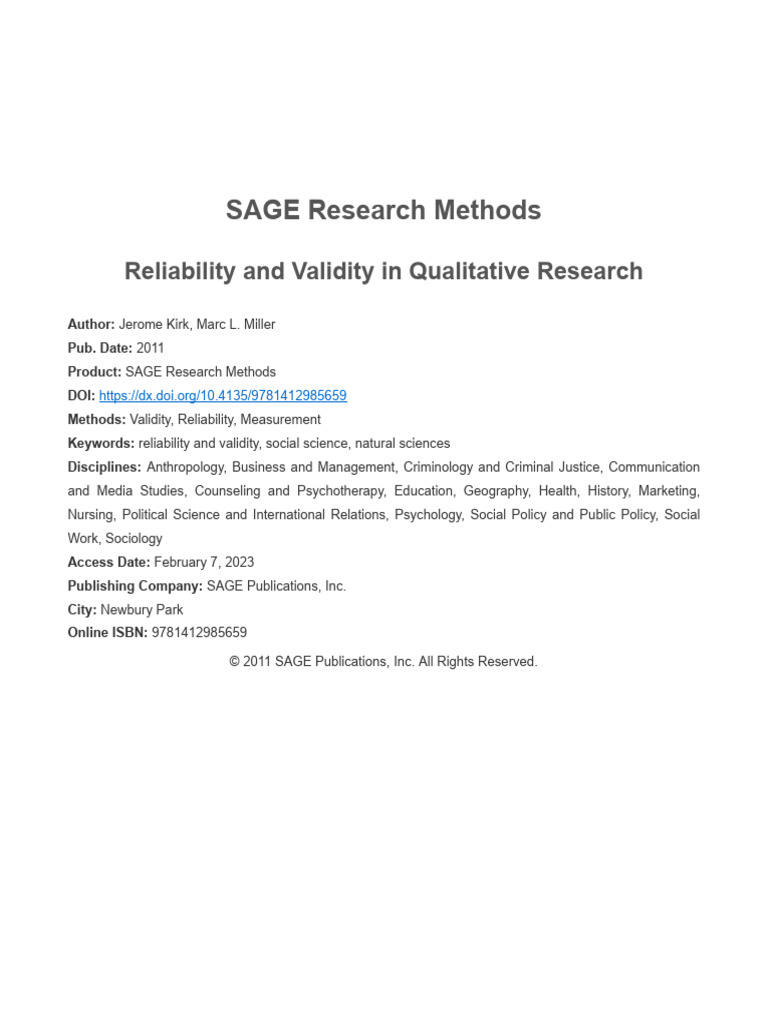Reliability and Validity in Qualitative Research | PDF | Positivism ...