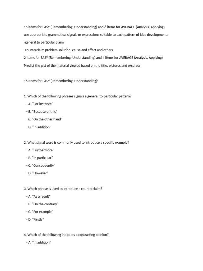 TOS QUESTIONS SAMPLES | PDF | Phrase