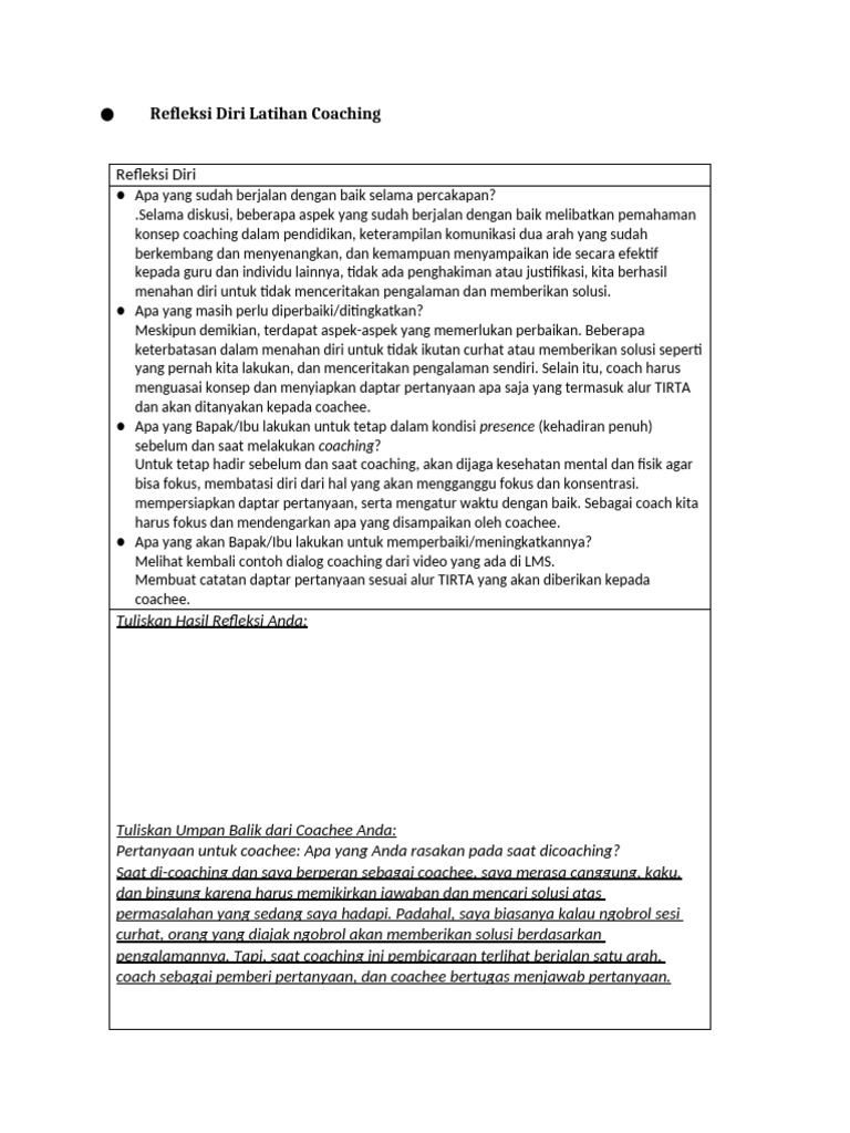 Refleksi Diri dalam Latihan Coaching | PDF