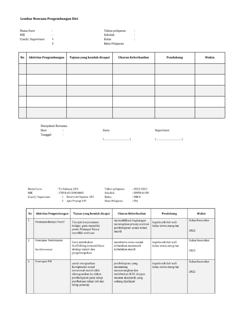 Lembar Rencana Pengembangan Diri | PDF