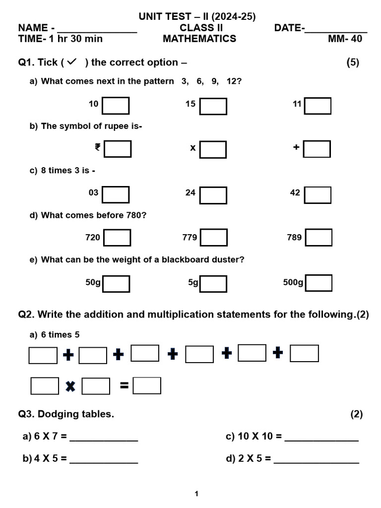 Unit Test2 Mathematics (2024-25) | PDF