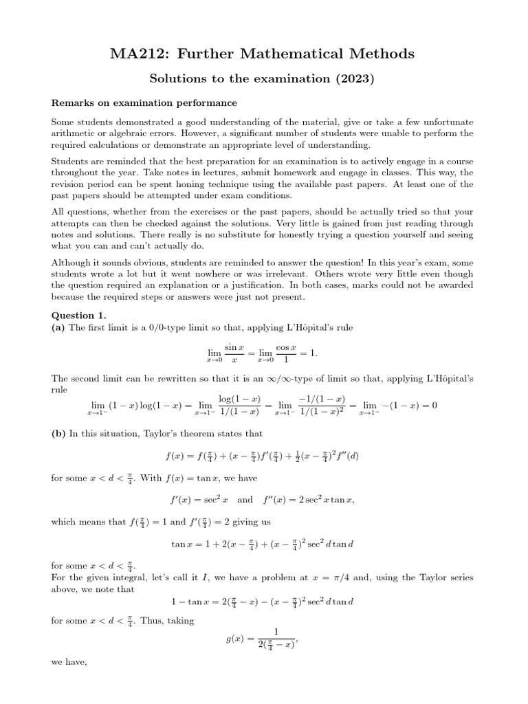 Math Exam Insights & Solutions | PDF | Eigenvalues And Eigenvectors | Mathematical Analysis