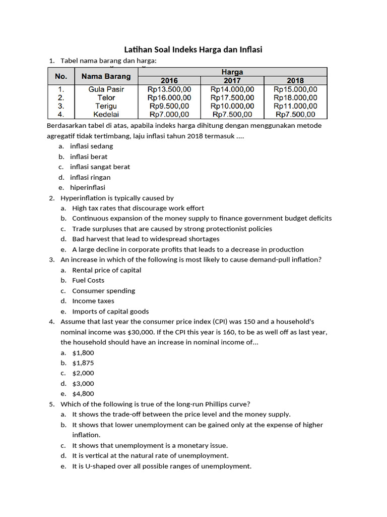 Latihan Soal Inflasi dan Indeks Harga | PDF | Business