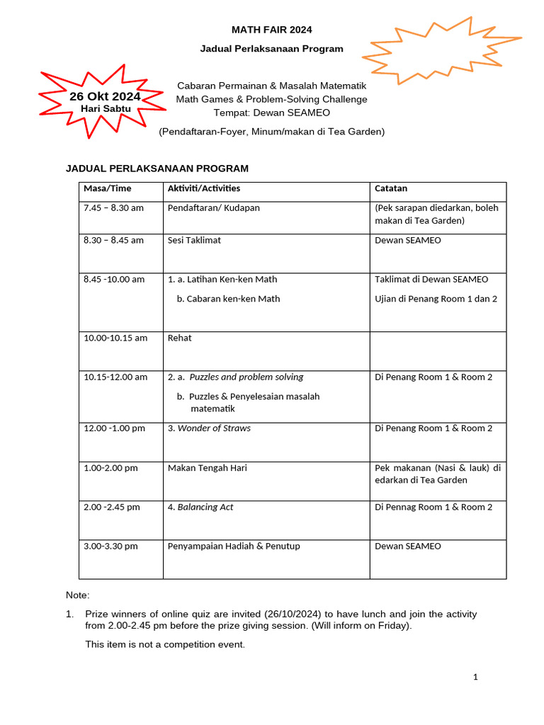 MATH FAIR 2024-Day Program-V2 | PDF