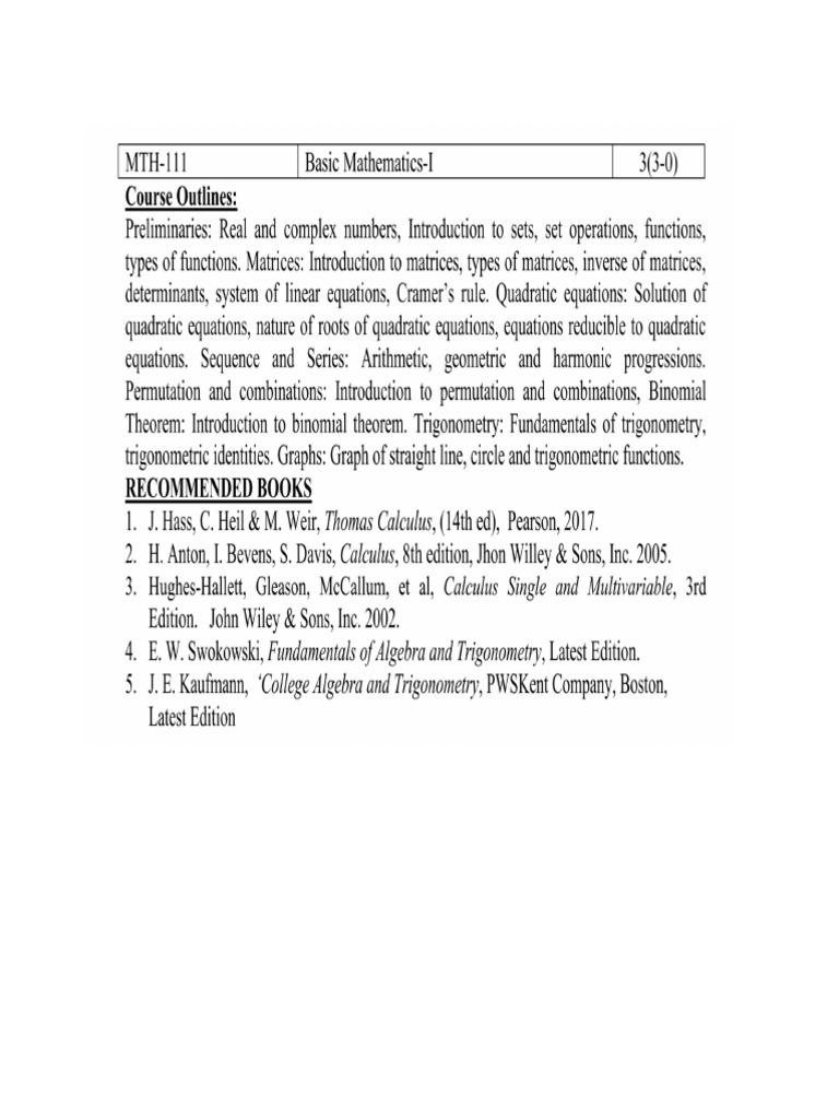 Basic Math-I BS CS | PDF