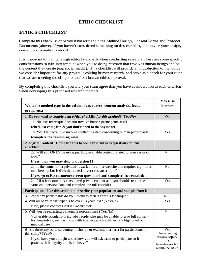 Interview Ethics Checklist | PDF | Consent