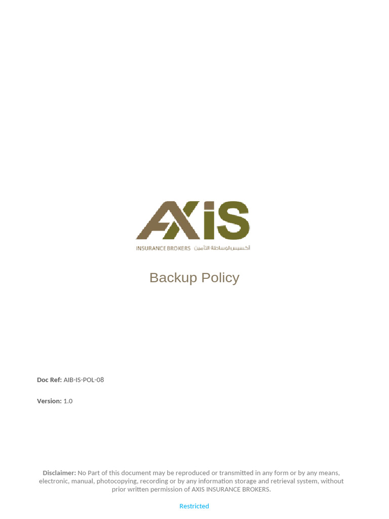 ISMS - 008 Backup Policy | PDF | Backup | Disaster Recovery