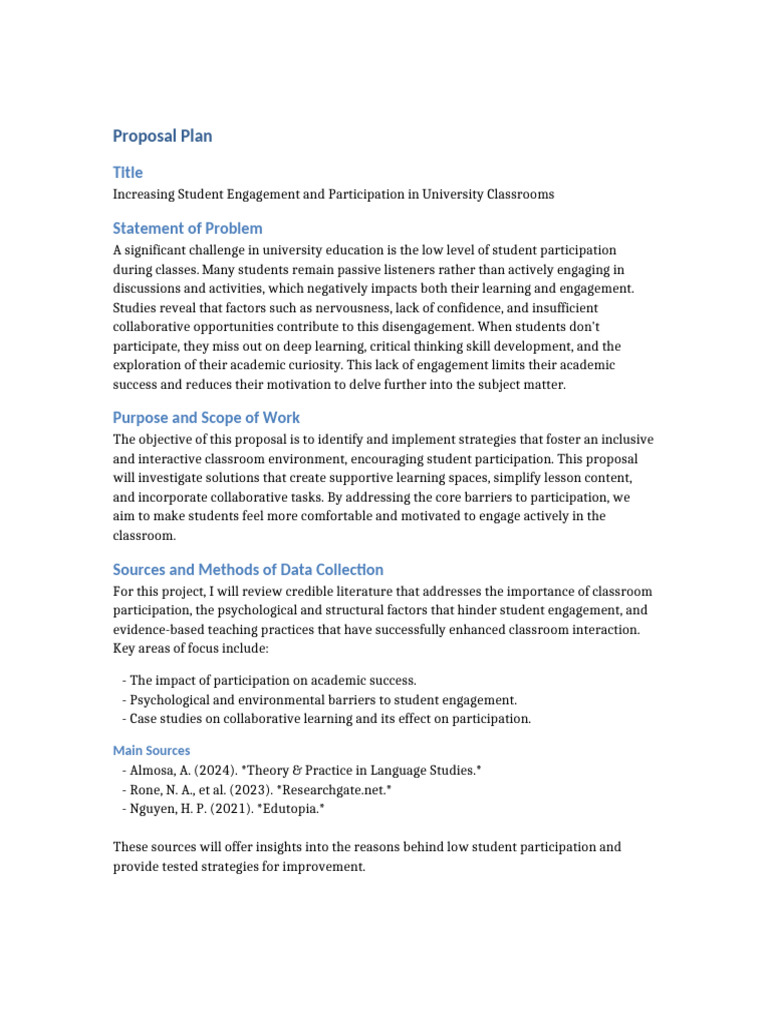 Proposal Plan | PDF | Learning | Critical Thinking