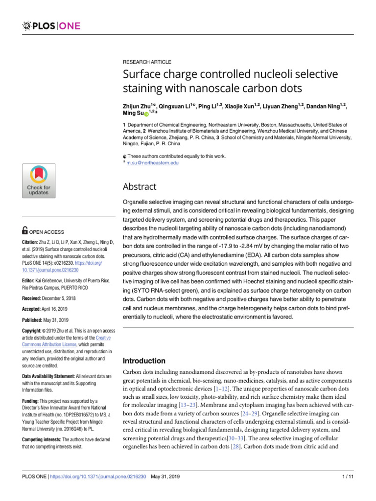 Surface Charge Controlled Nucleoli Selective Stain | PDF | Staining ...