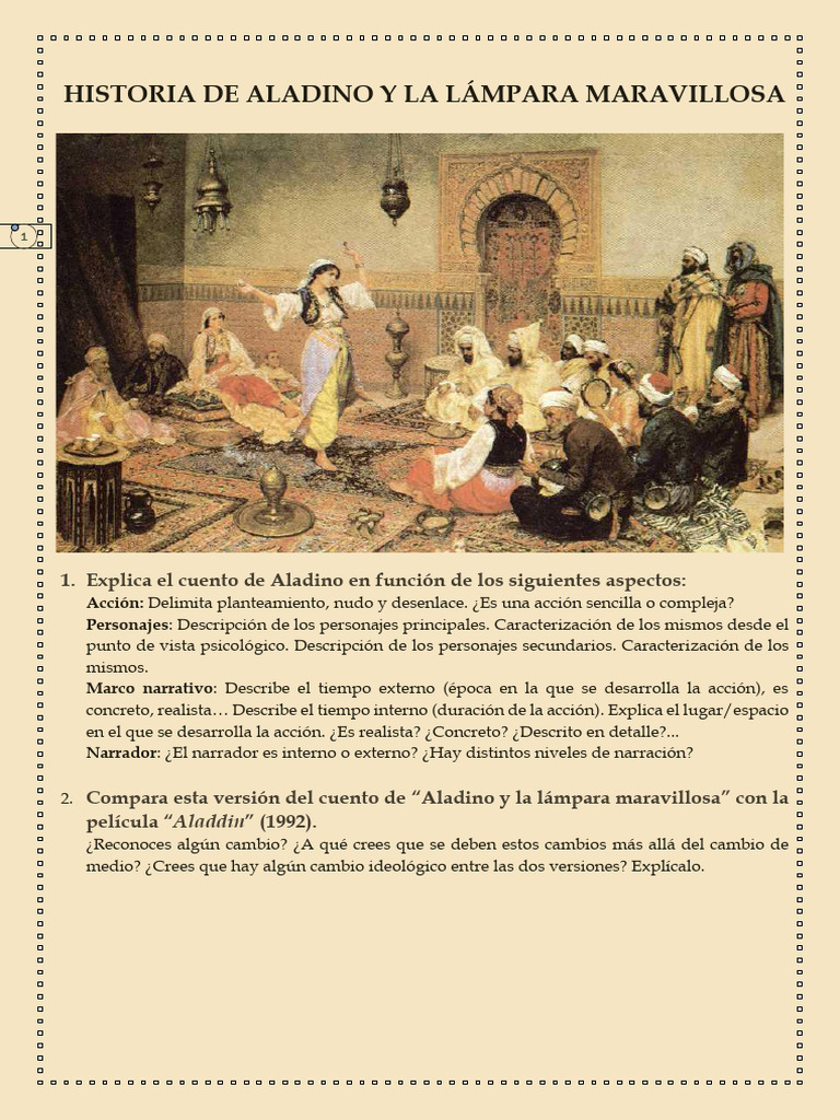 Historia de Aladino y La Lámpara Maravillosa. Práctica | PDF ...
