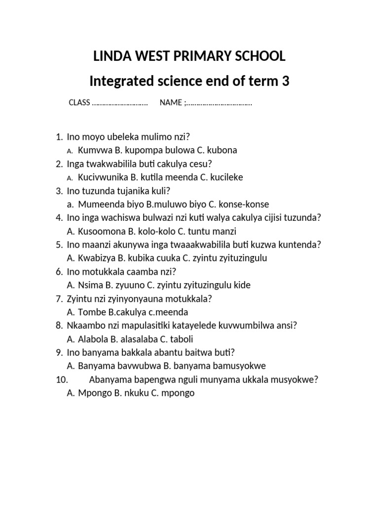 Integrated Science End of Term 3 | PDF | Language Arts & Discipline