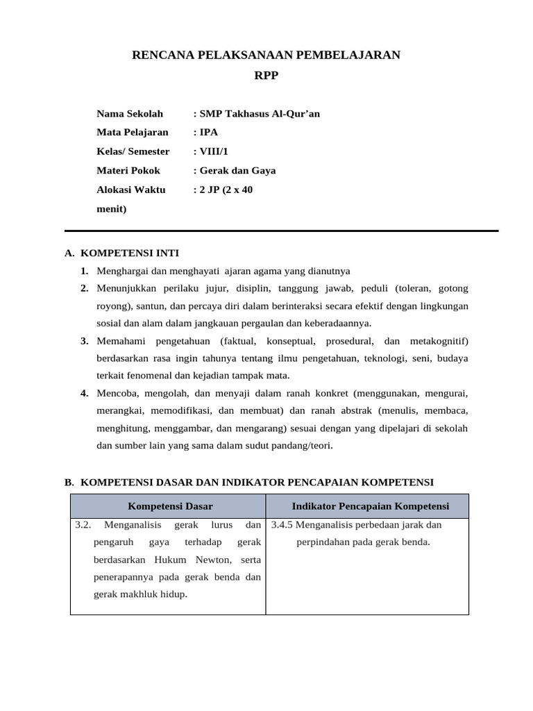 RPP Gerak Pada Benda 2024 Kumer | PDF | Karier & Perkembangan