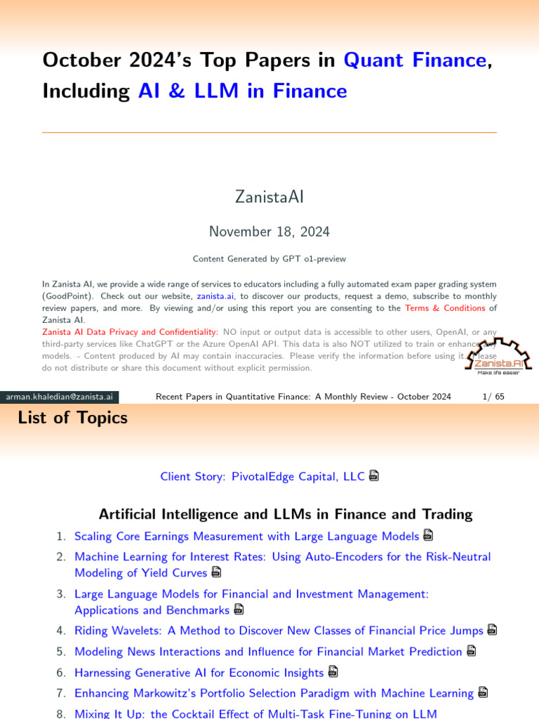 October 2024 Top Papers in Quant Finance Including Ai LLM in Finance | PDF | Artificial ...