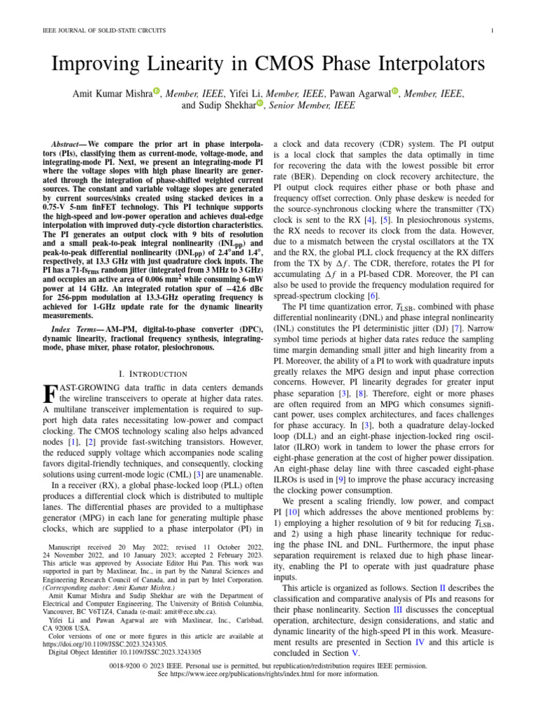77.-Improving Linearity in CMOS Phase Interpolators | PDF | Phase (Waves) | Power Inverter