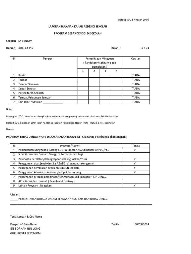 Laporan PBDS Sept 2024 SK Penjom 2024 | PDF