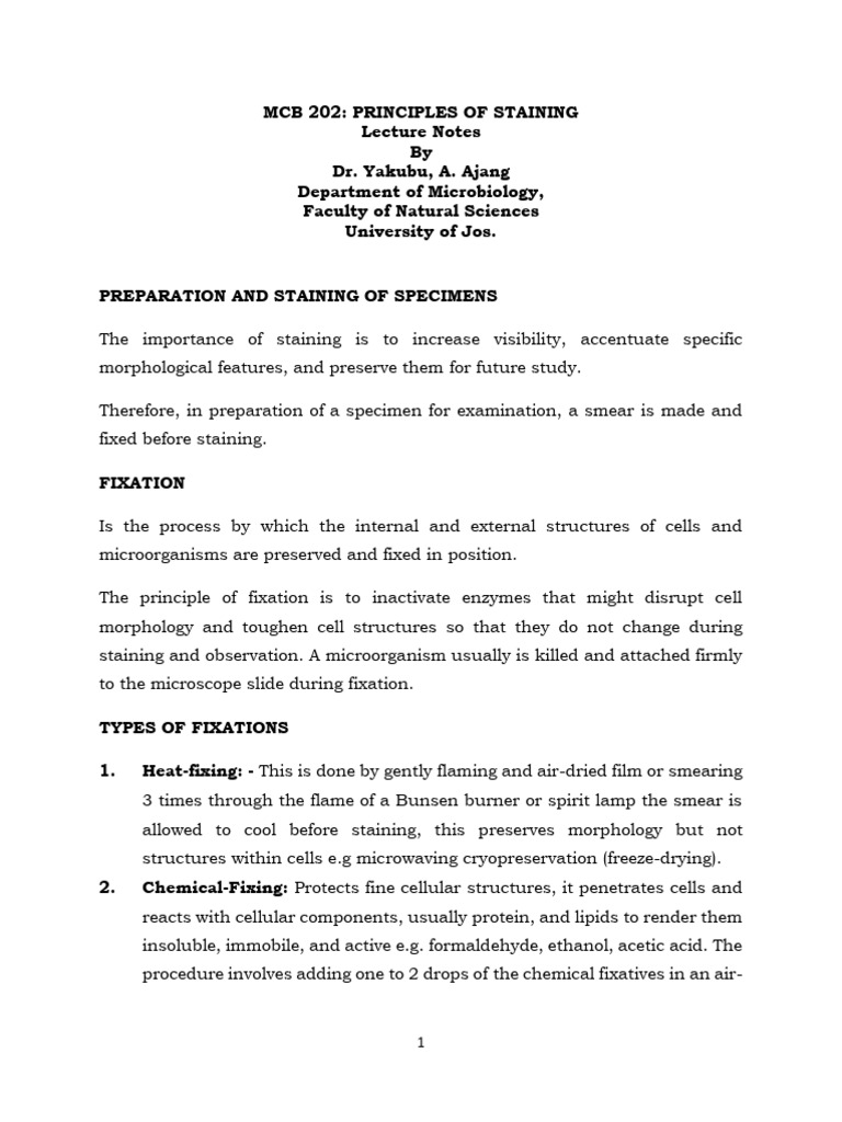 MCB 202 Lecture Note | PDF | Staining | Laboratory Techniques
