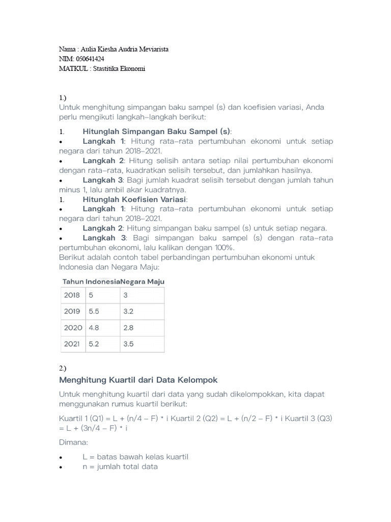 Stastitika Ekonomi Keisha Tugas 2 | PDF