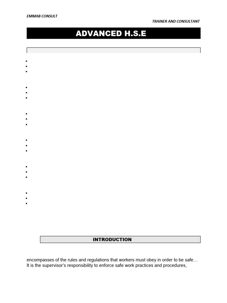 Advanced HSE Training Course Overview | PDF | Occupational Safety And ...