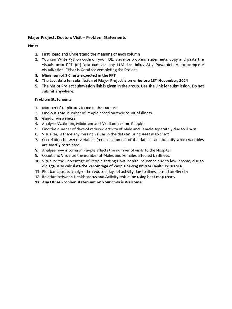 Problem Statements For Major Project (Doctors Visit) | PDF | Computers