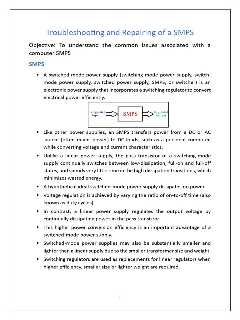 SMPS Troubleshooting and Repair Guide | PDF | Power Supply | Electronic ...