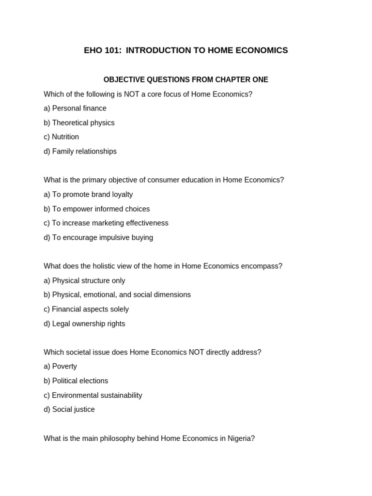 Eho 101 Introduction To Home Economics Question | PDF | Economics ...