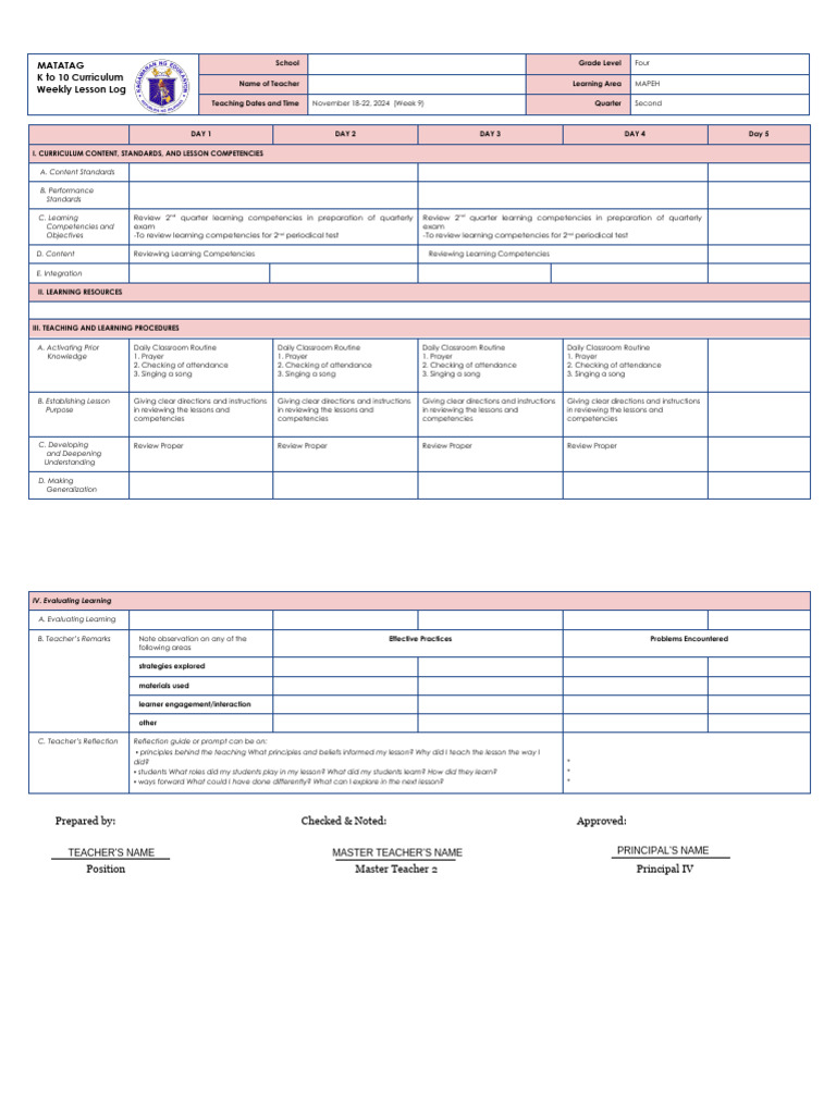 Q2-W9-MAPEH-MATATAG | PDF | Teachers | Learning