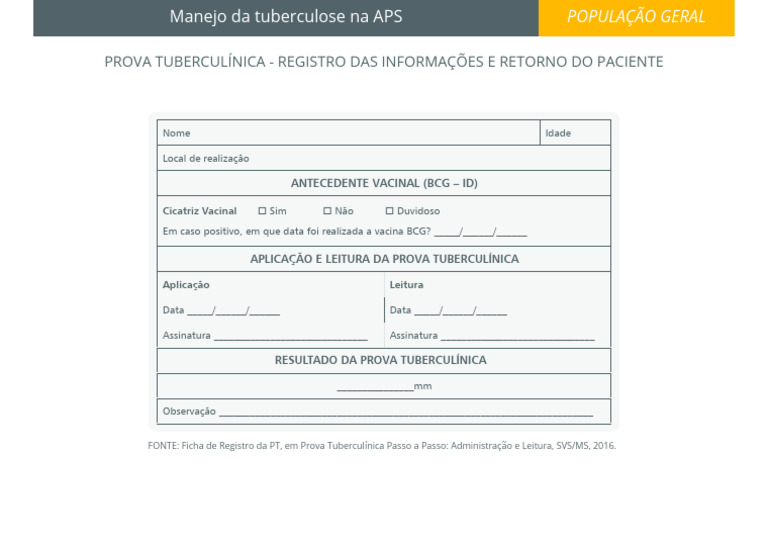 Ficha de Prova Tuberculínica | PDF