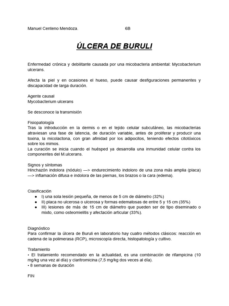 Úlcera de Buruli: Causas y Tratamiento | PDF