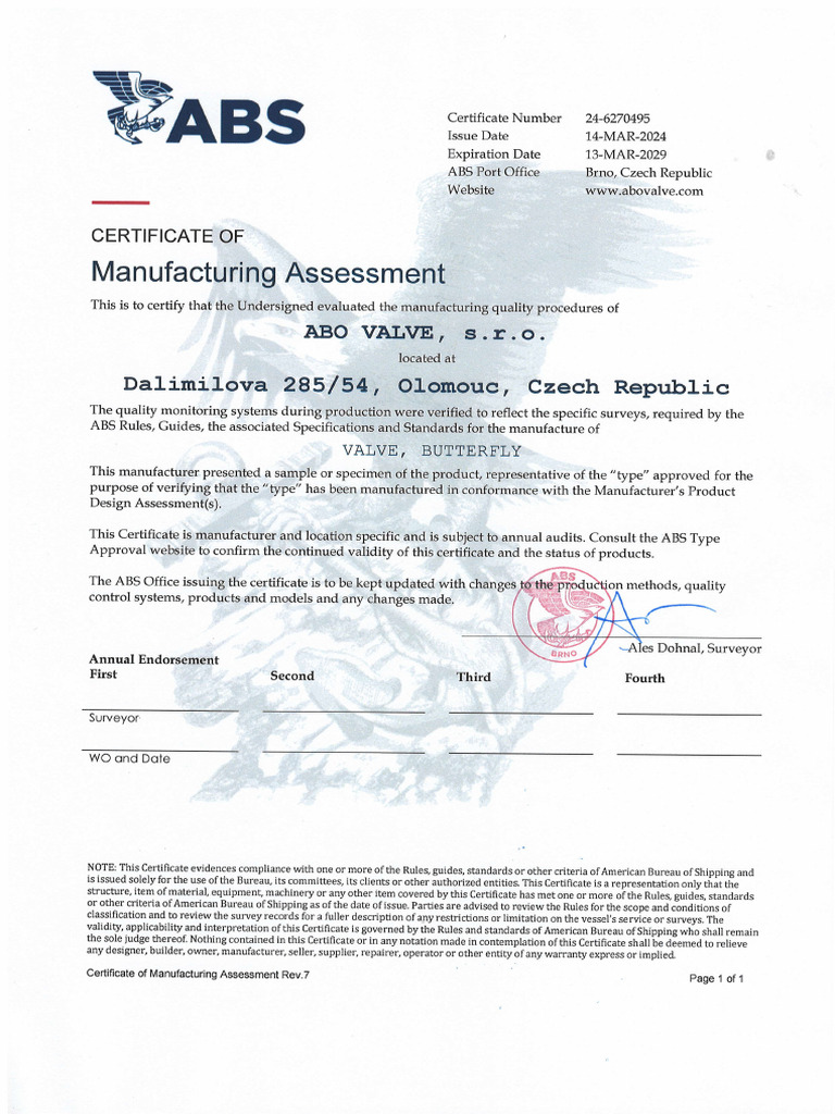 ABO ABS Certificate MA | PDF