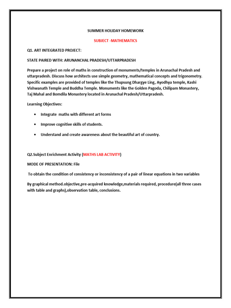 Summer Break Homework 10th Maths | PDF | Teaching Methods & Materials | Technology & Engineering