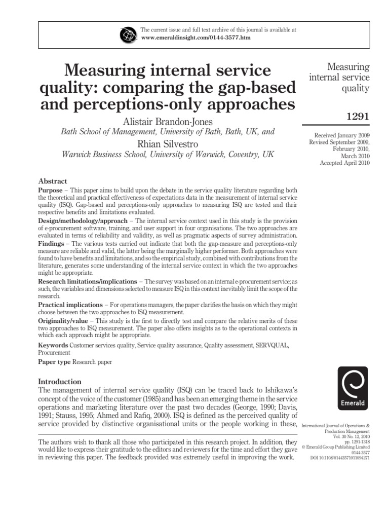 Comparing Approaches to Internal Service Quality | PDF | Survey ...