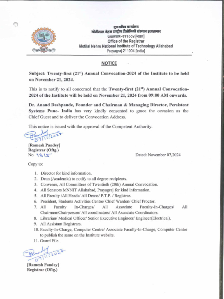 1815 Notice - Twenty-First 21st Annual Convocation-2023 of The Institute To Be Held On 21.11. ...