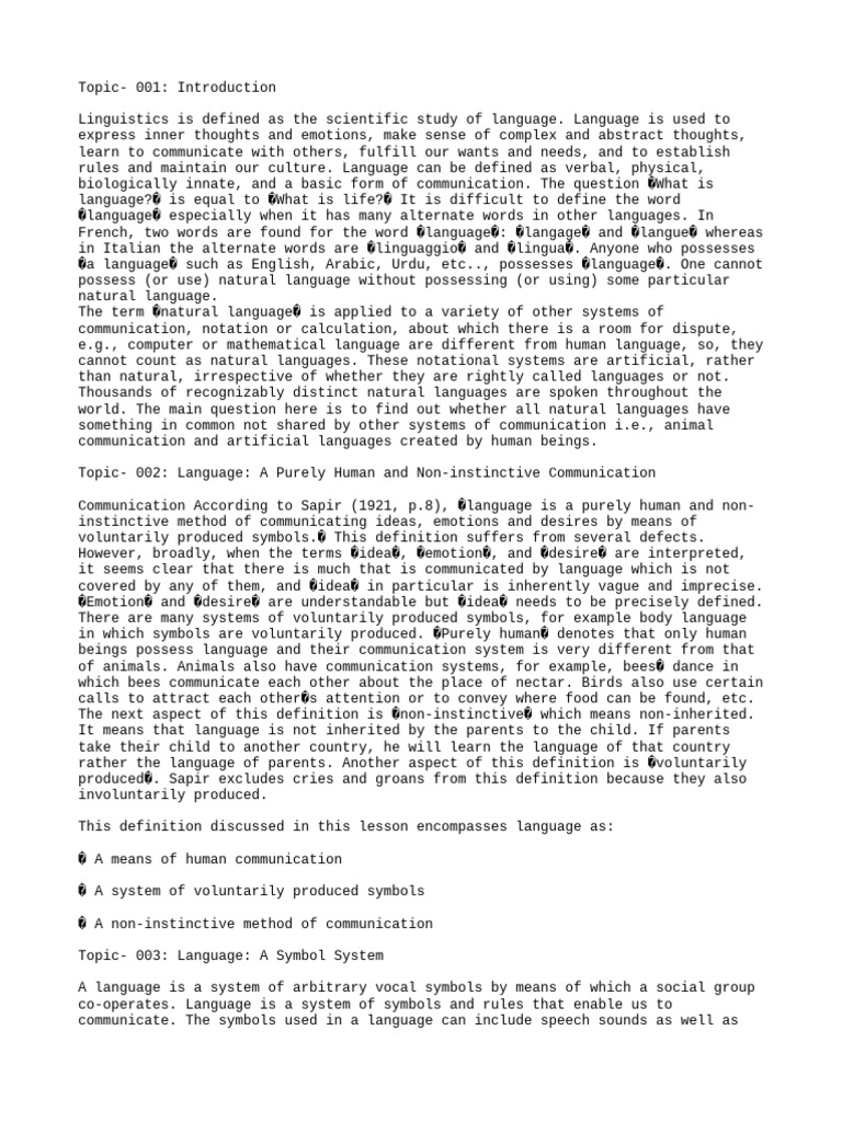 ENG502-Introduction To Linguistics | PDF | Homo | Linguistics