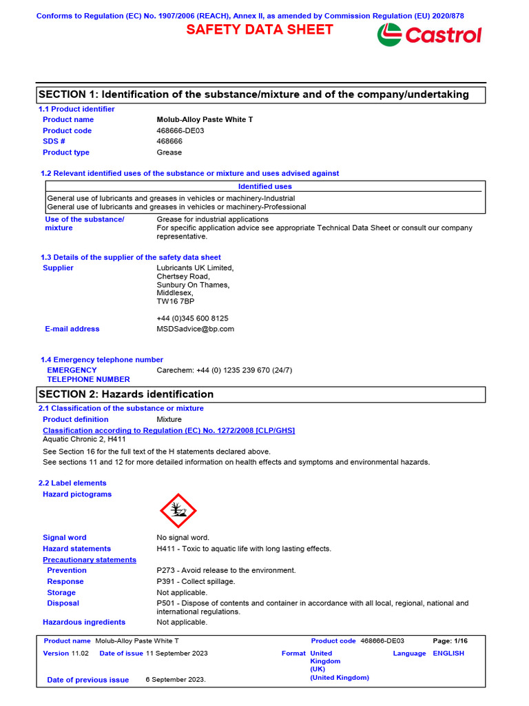 Molub-Alloy Paste White T Safety Data | PDF | Personal Protective ...