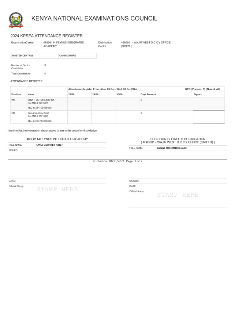 Attendance Register | PDF