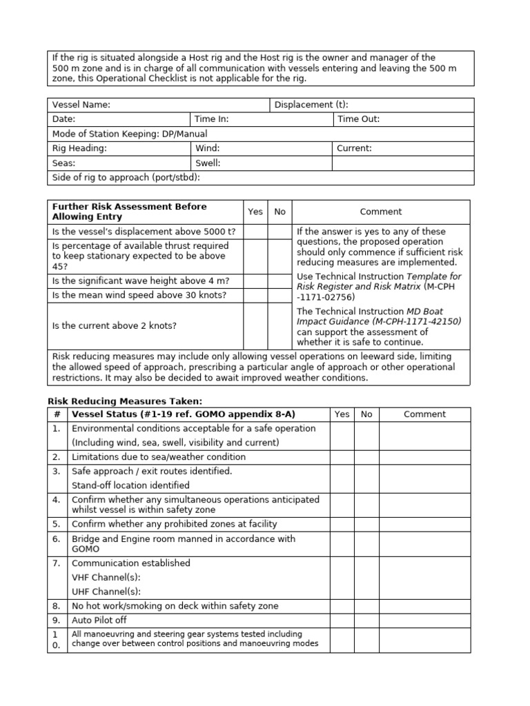 500 Metre Zone Vessel Entry Checklist | PDF | Risk