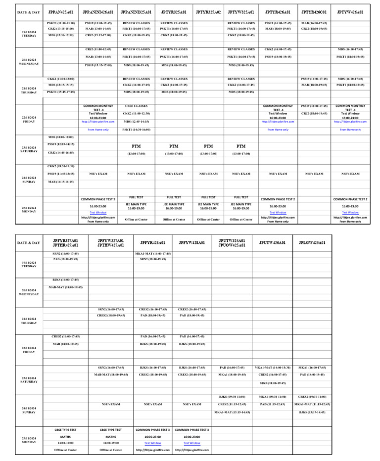 Time Table 19-11-2024 To 25-11-2024 | PDF