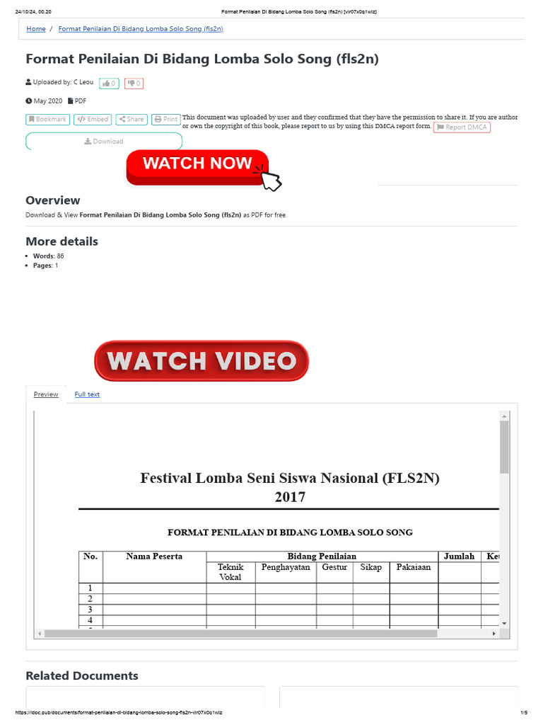 Format Penilaian Di Bidang Lomba Solo Song (fls2n) (vlr07x0q1wlz) | PDF | Software | Computing