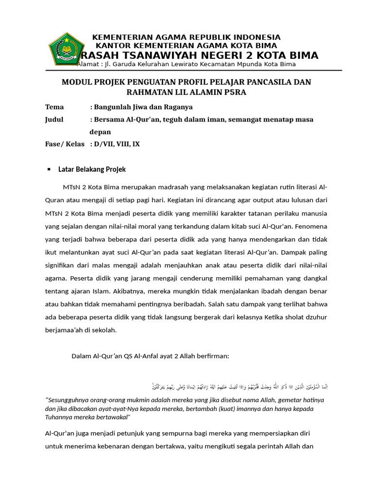 MODUL P5RA MTSN 2 KOTA BIMA 2024-2025 | PDF | Agama & Spiritualitas