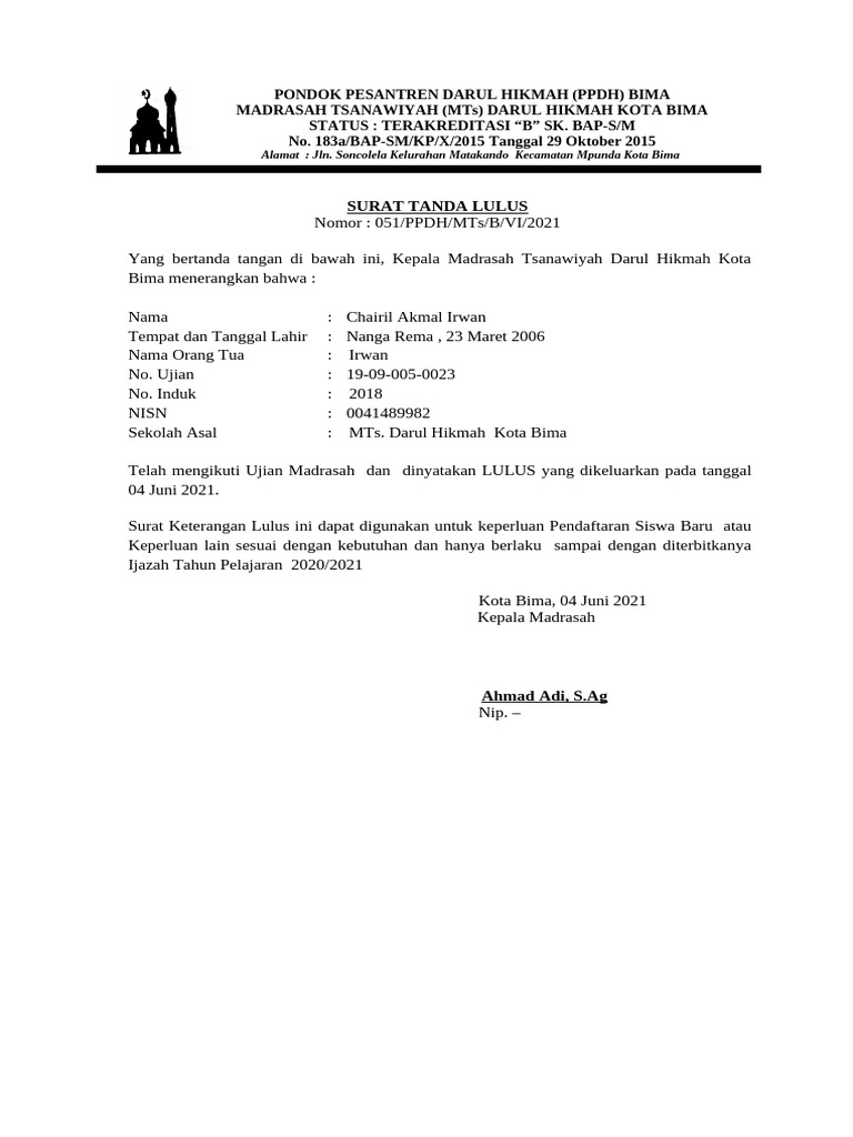 Surat Tanda Lulus 2021 | PDF