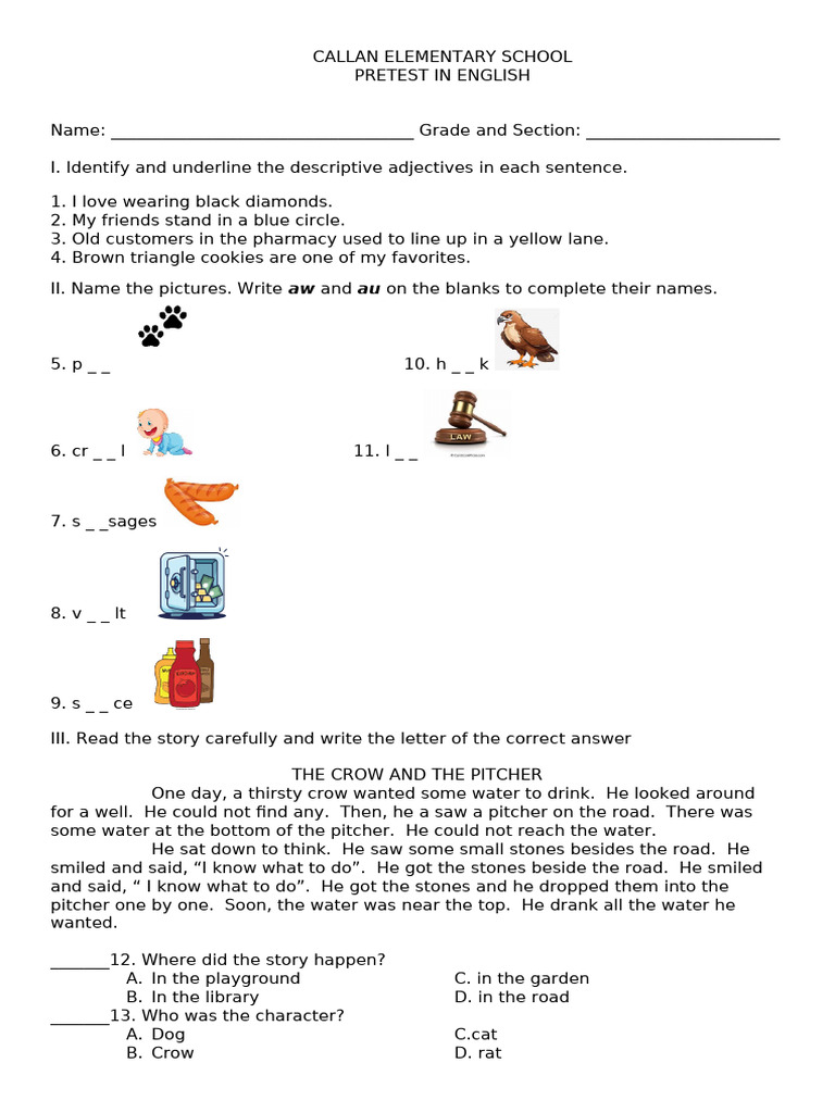 Pre-Test - English 3 | PDF | Adjective | Linguistic Morphology