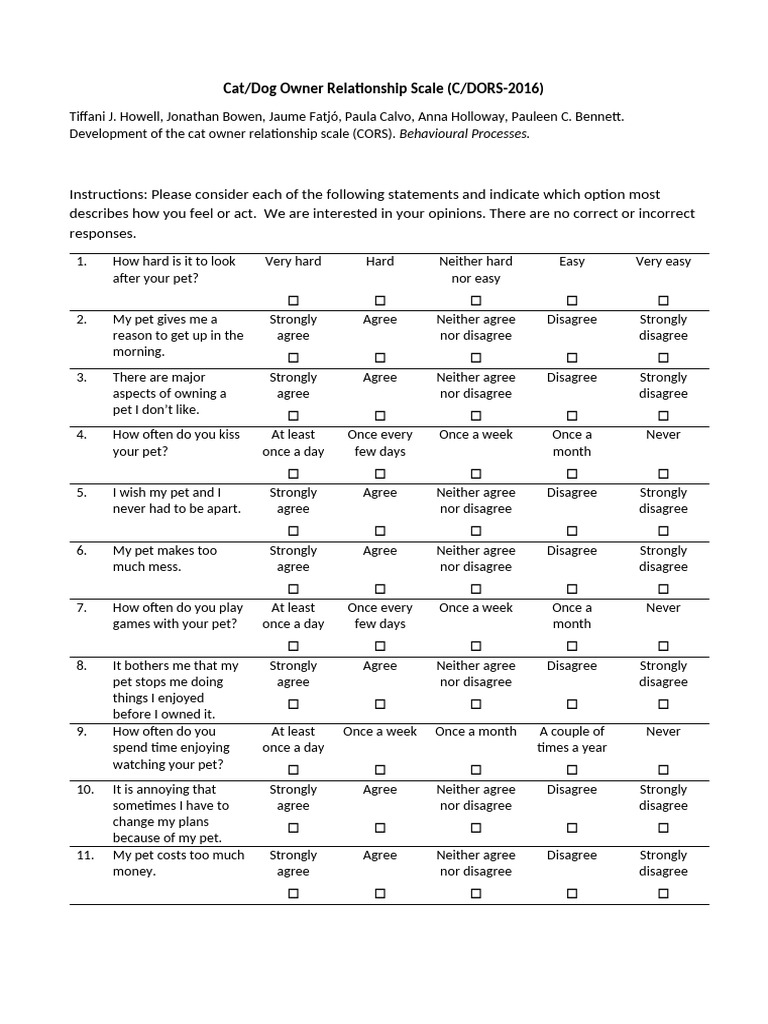 Cat/Dog Owner Relationship Scale | PDF | Psychology | Psychological ...